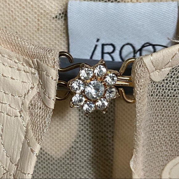 iRoo | Tops | Iroo Long Line Cardigan Mesh Faux Leather Trim Floral ...